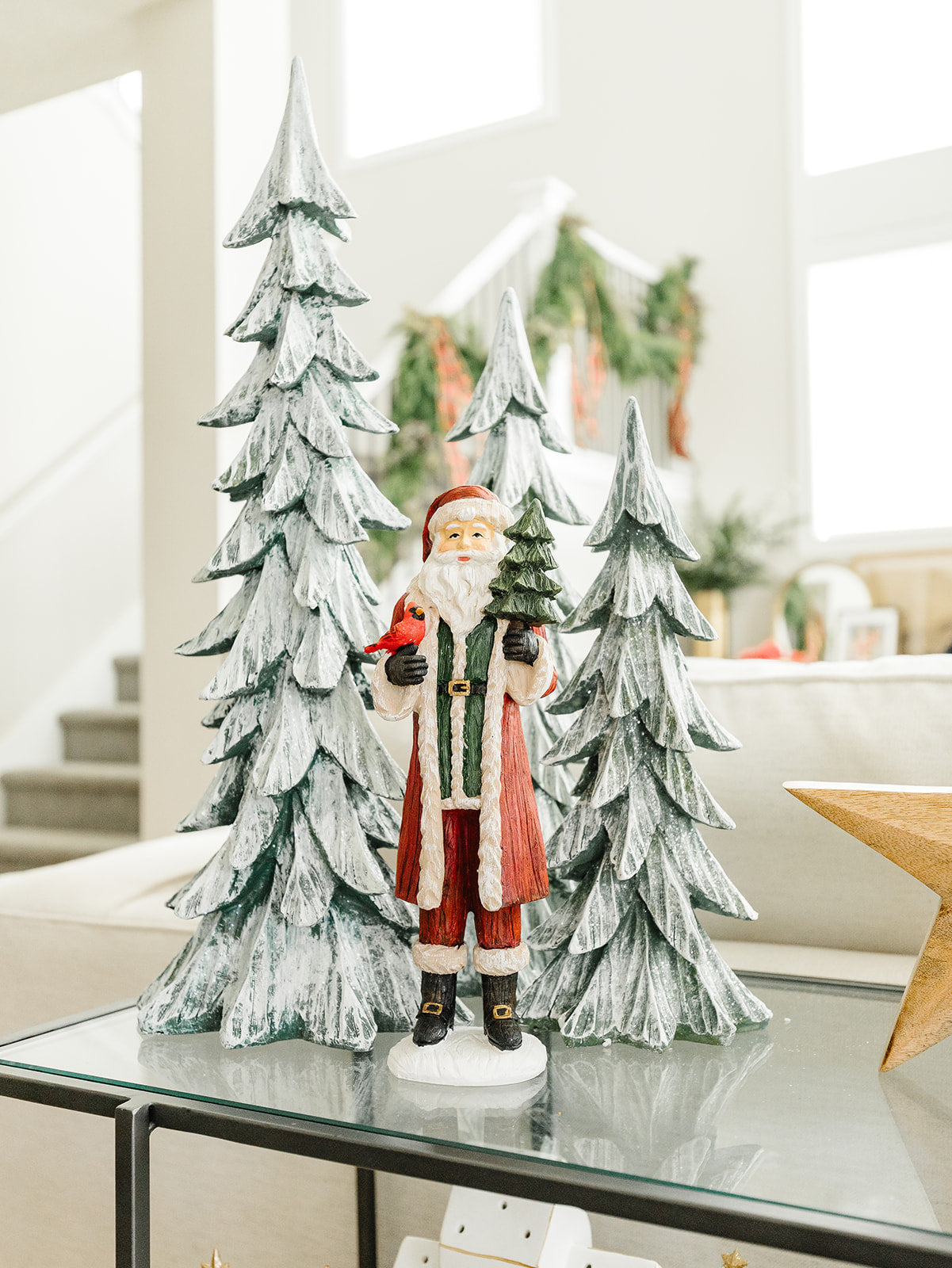 Resin Woodgrain Santa with Cardinal/Tree – Sarah Grover Home
